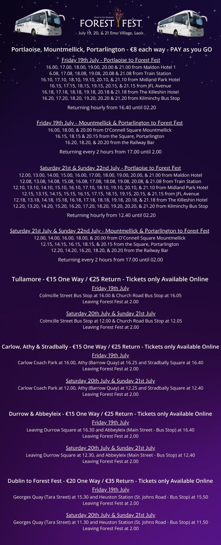 Forest Fest Laois (Emo Village) 24-26 July 2026 - Transport for Ireland