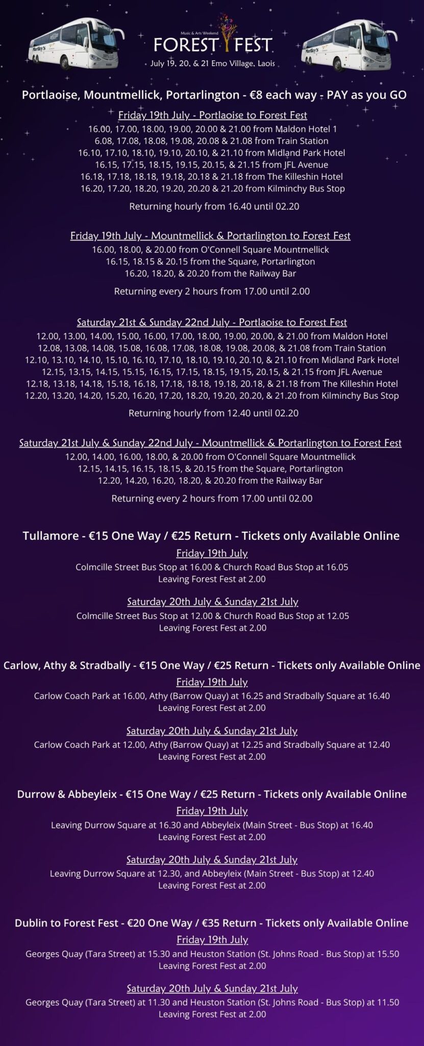 Forest Fest Laois (Emo Village) 24-26 July 2026 - Transport for Ireland
